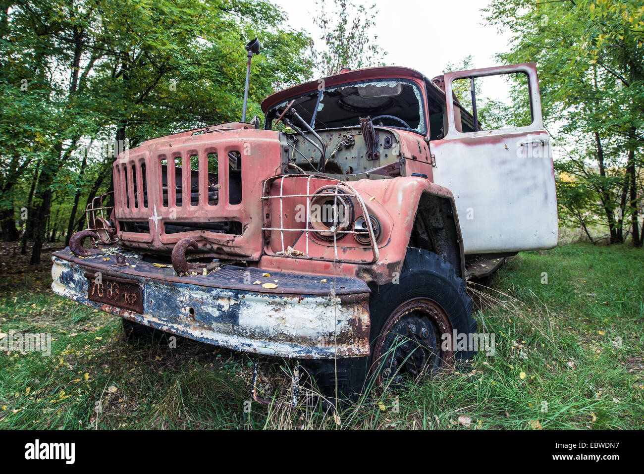 abandoned fire engine near former fish plant in Chernobyl Exclusion ...