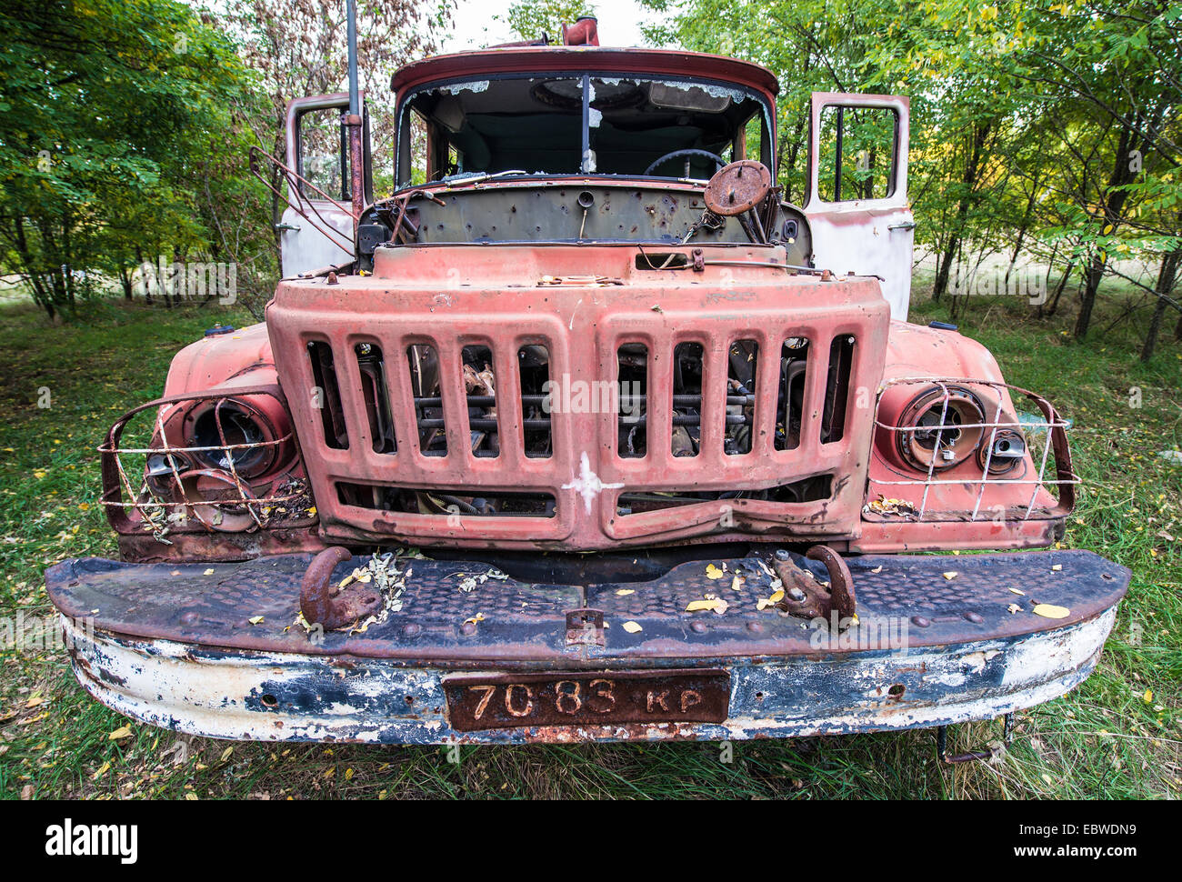abandoned fire engine near former fish plant in Chernobyl Exclusion ...