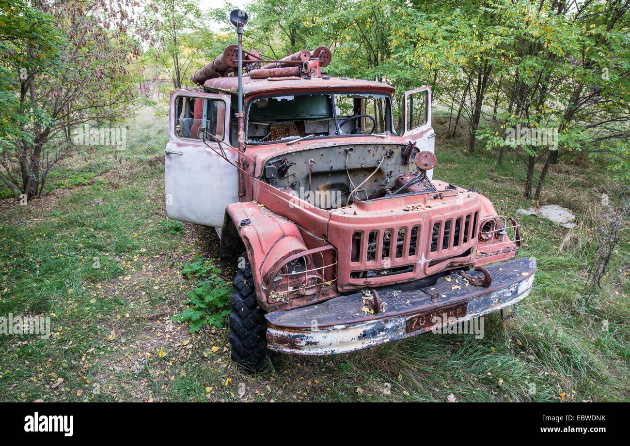 abandoned fire engine near former fish plant in Chernobyl Exclusion ...