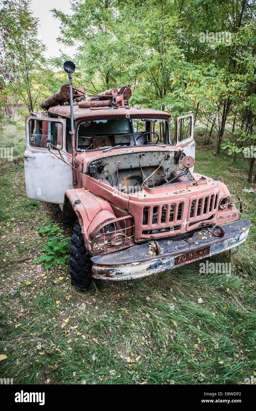 abandoned fire engine near former fish plant in Chernobyl Exclusion ...