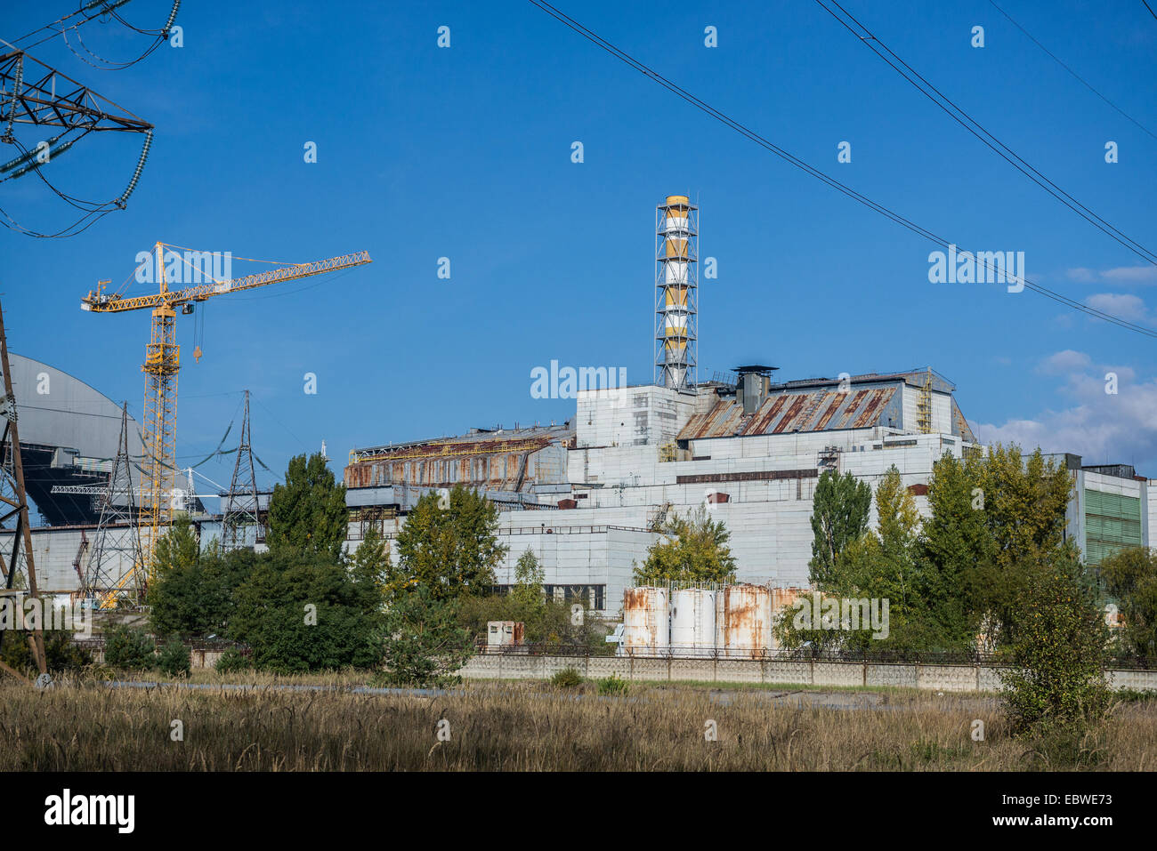 old construction called sarcophagus covering the nuclear reactor number ...