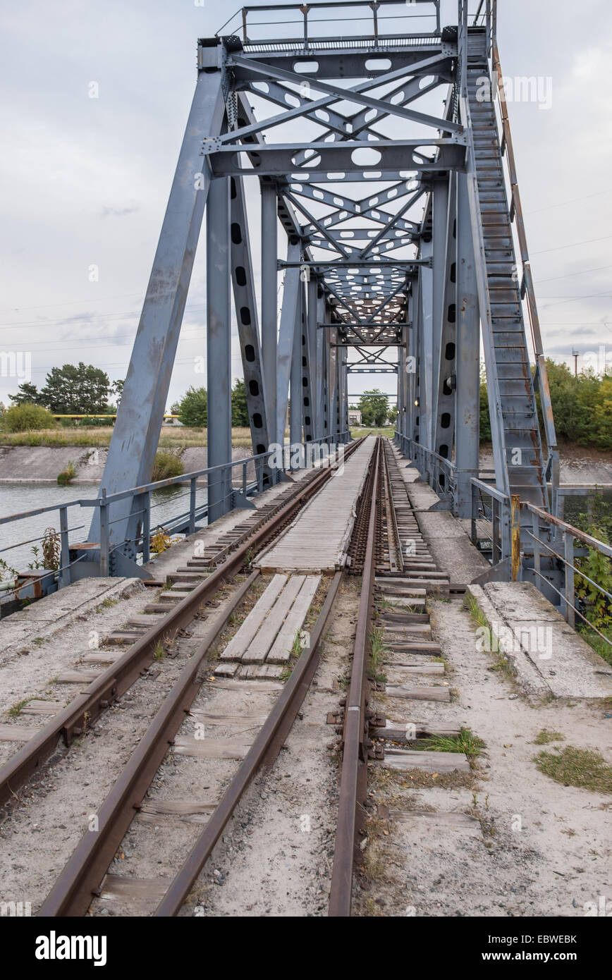 railway tracks and bridge in Chernobyl Nuclear Power Plant in Chernobyl ...