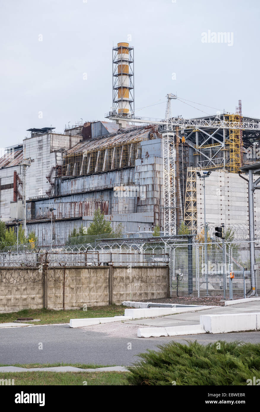 old construction called sarcophagus covering the nuclear reactor number ...