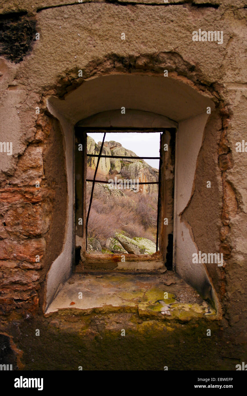 Broken window in burnt Monastery, church, Europe, Treskavec Stock Photo ...