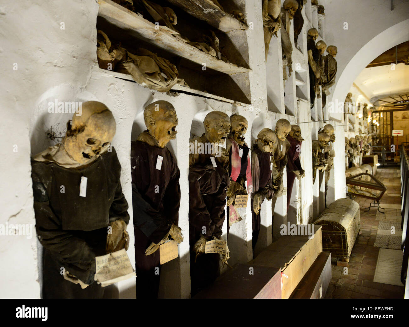 Mummified corpses in the Capuchin Catacombs of Palermo, Italy Stock ...