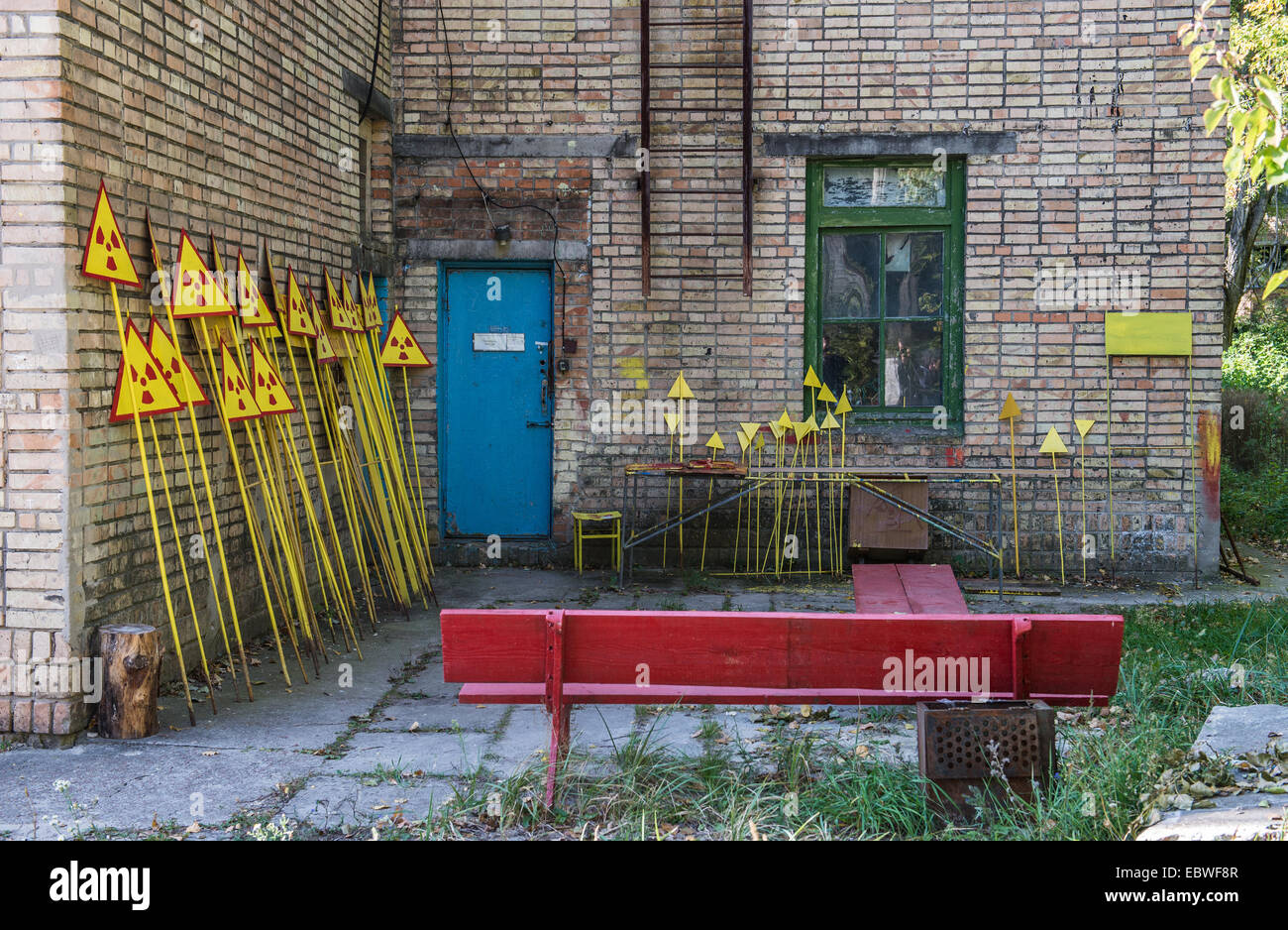 Radiation signs painting place in Pripyat abandoned city, Chernobyl ...
