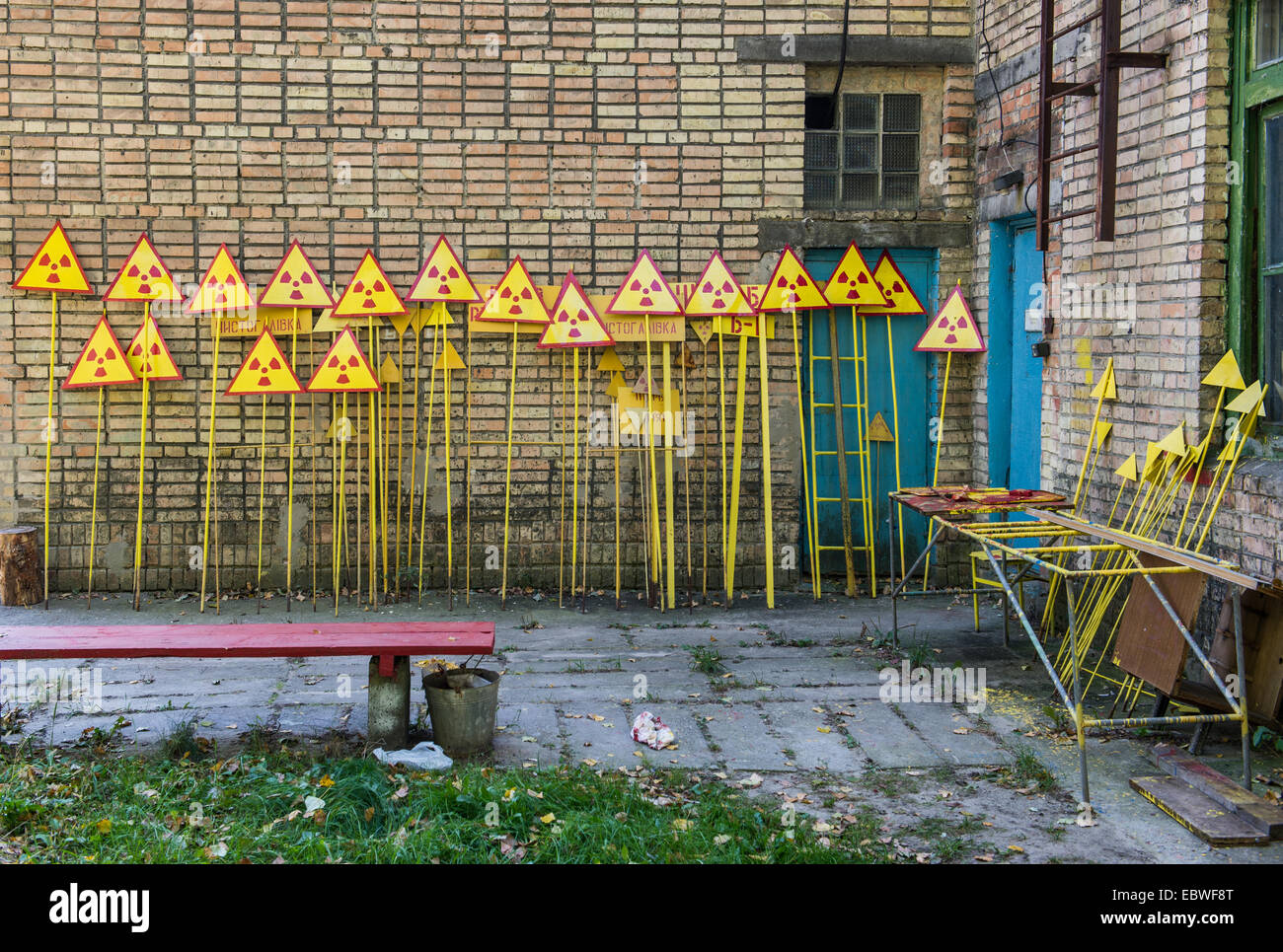 Radiation signs painting place in Pripyat abandoned city, Chernobyl ...