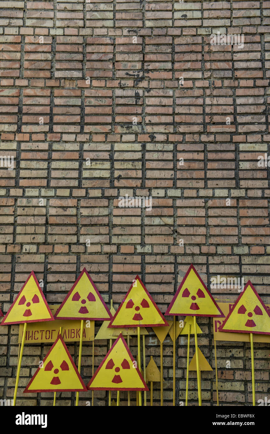 Radiation signs painting place in Pripyat abandoned city, Chernobyl ...