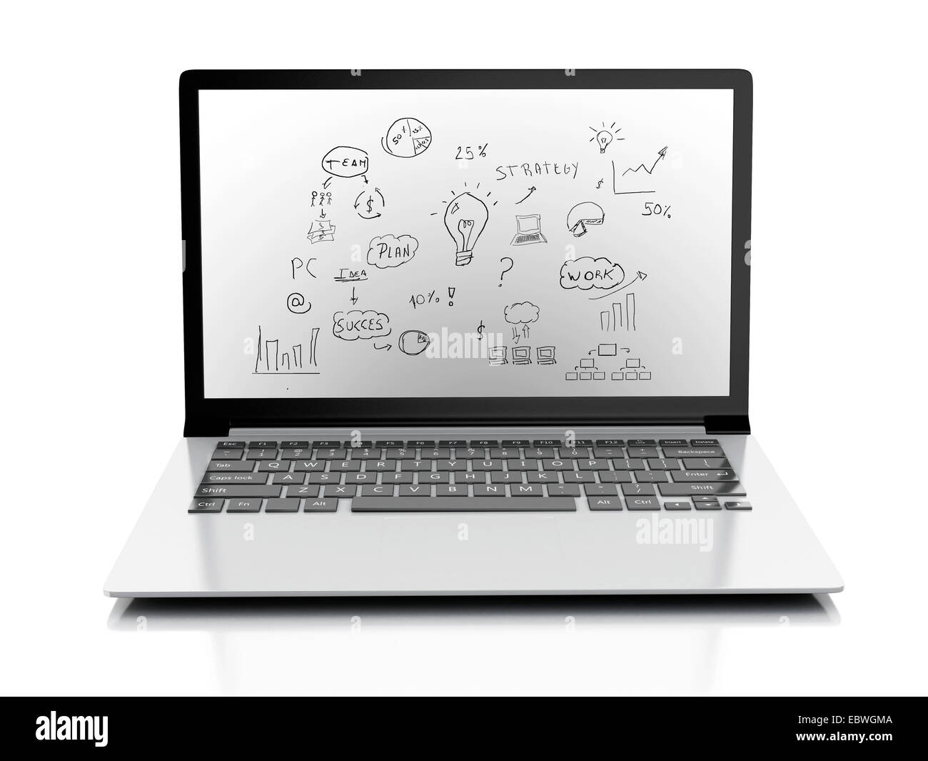 image of drawing business concept on laptop pc isolated white ...
