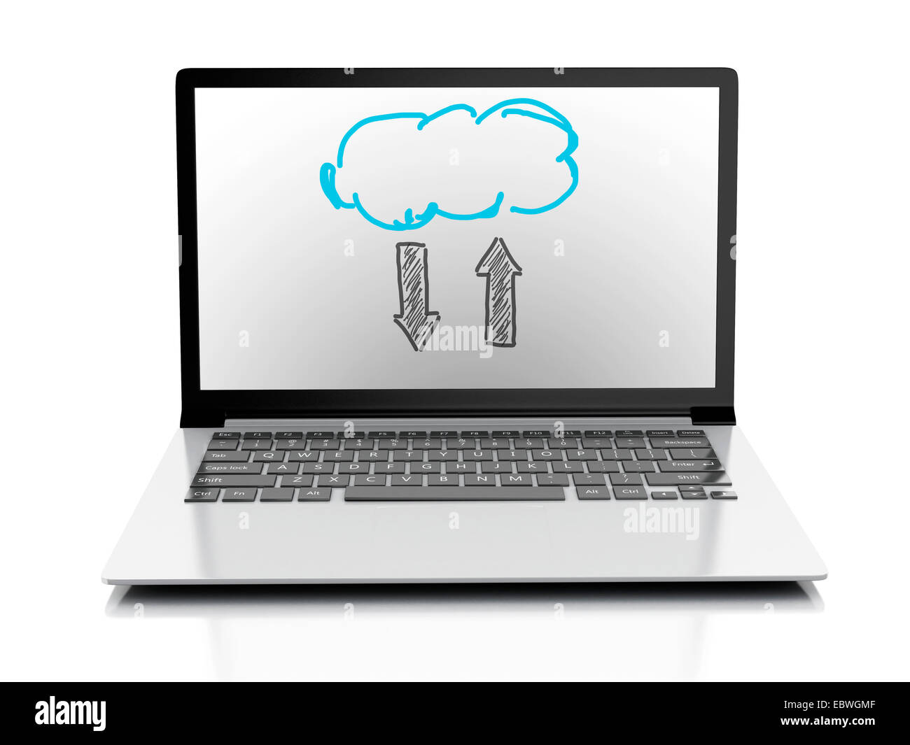 drawing business and 3d laptop. Cloud computing concept. Isolated on ...