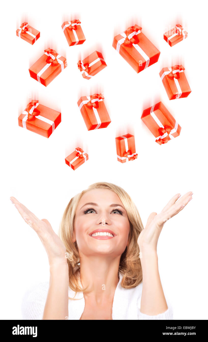 Beautiful woman catching box christmas hi-res stock photography and ...