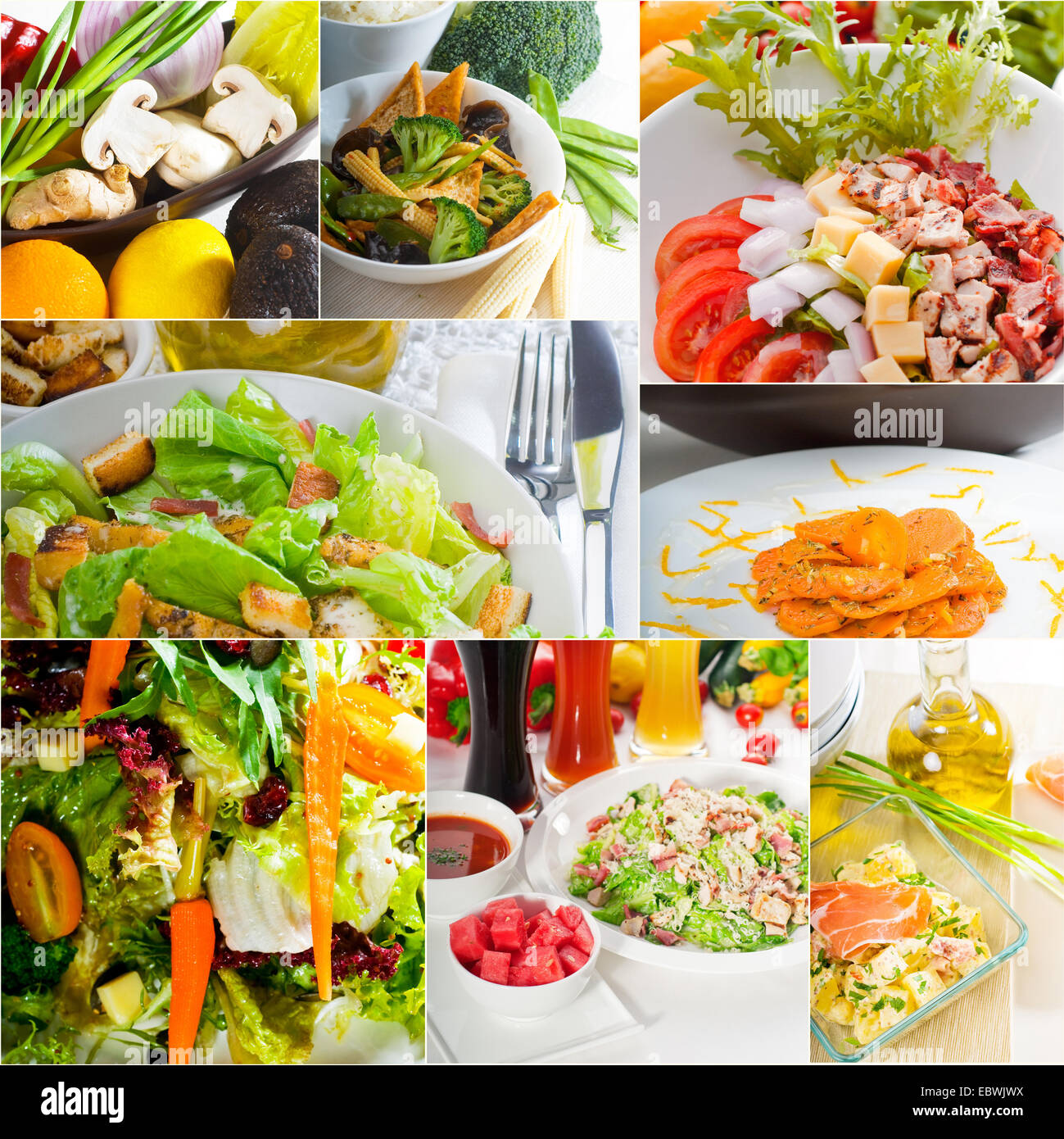 mixwd fresh salad collage composition nested on a square frame Stock ...