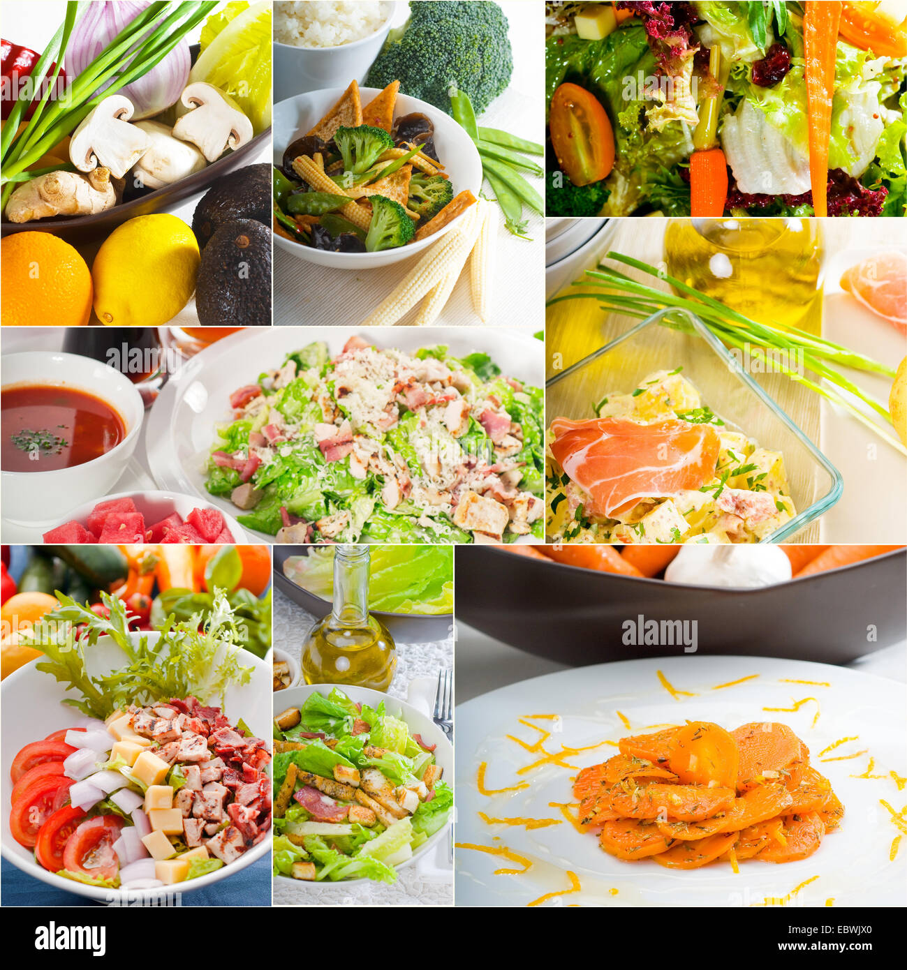 mixwd fresh salad collage composition nested on a square frame Stock ...