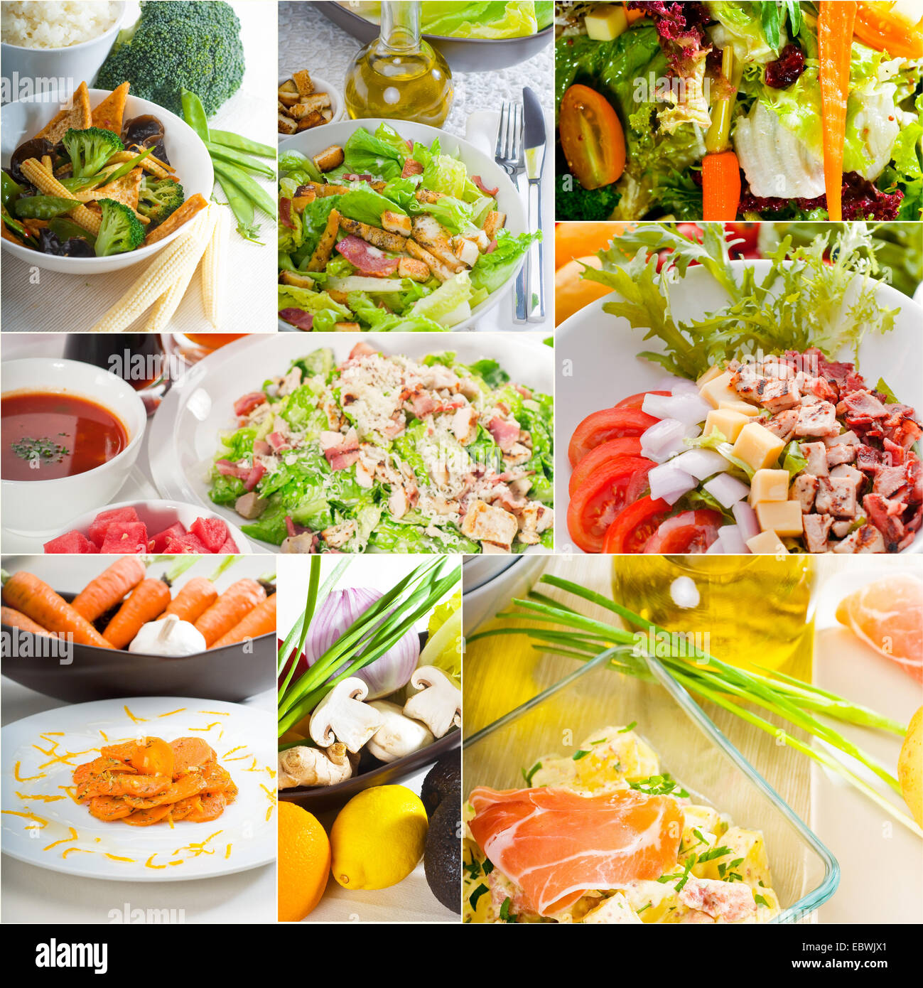 mixwd fresh salad collage composition nested on a square frame Stock ...
