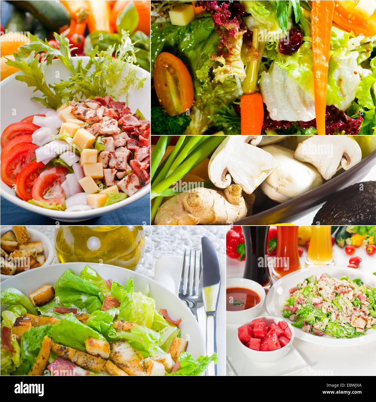mixwd fresh salad collage composition nested on a square frame Stock ...