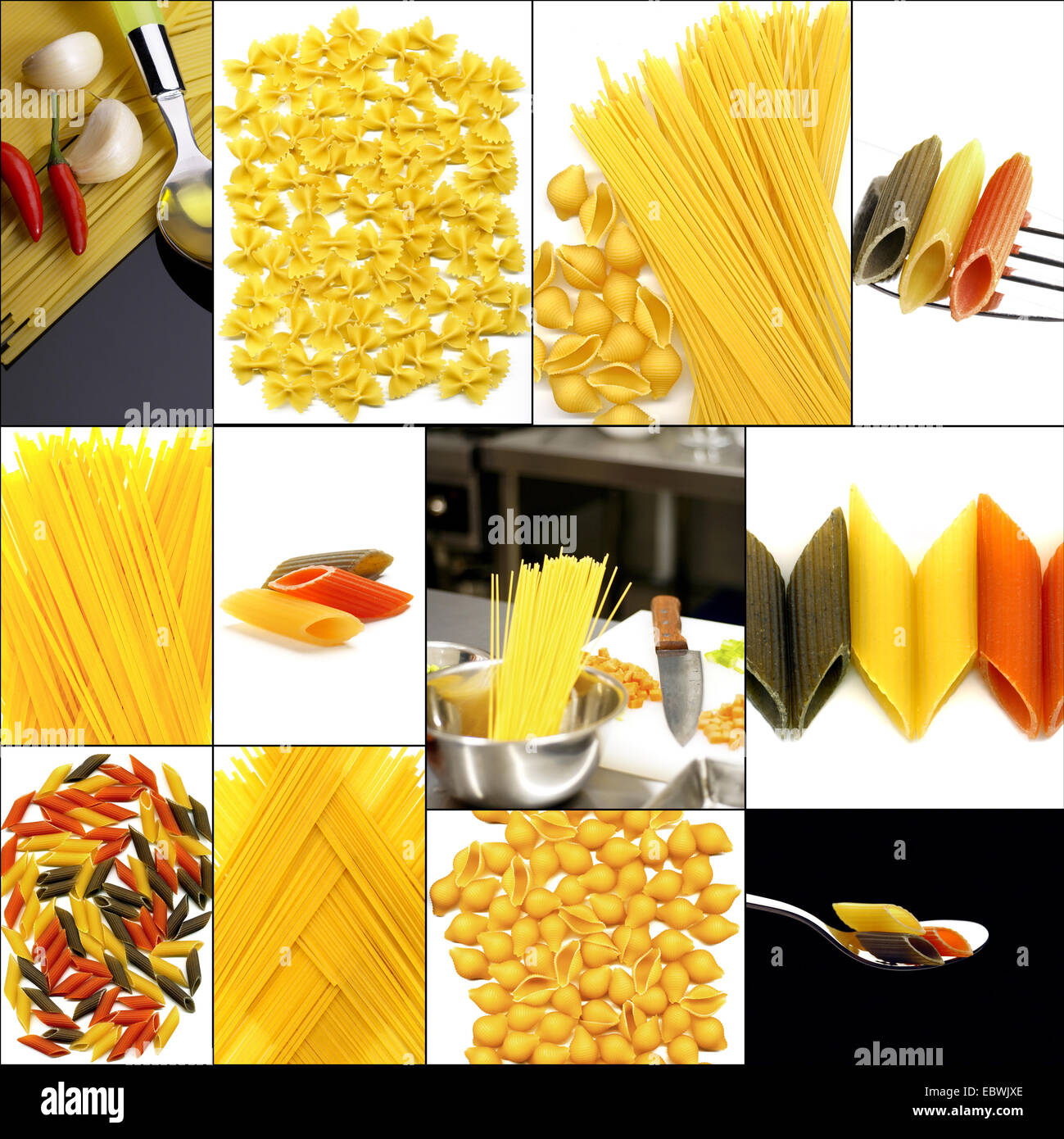 various type of Italian pasta collage on a square frame Stock Photo - Alamy