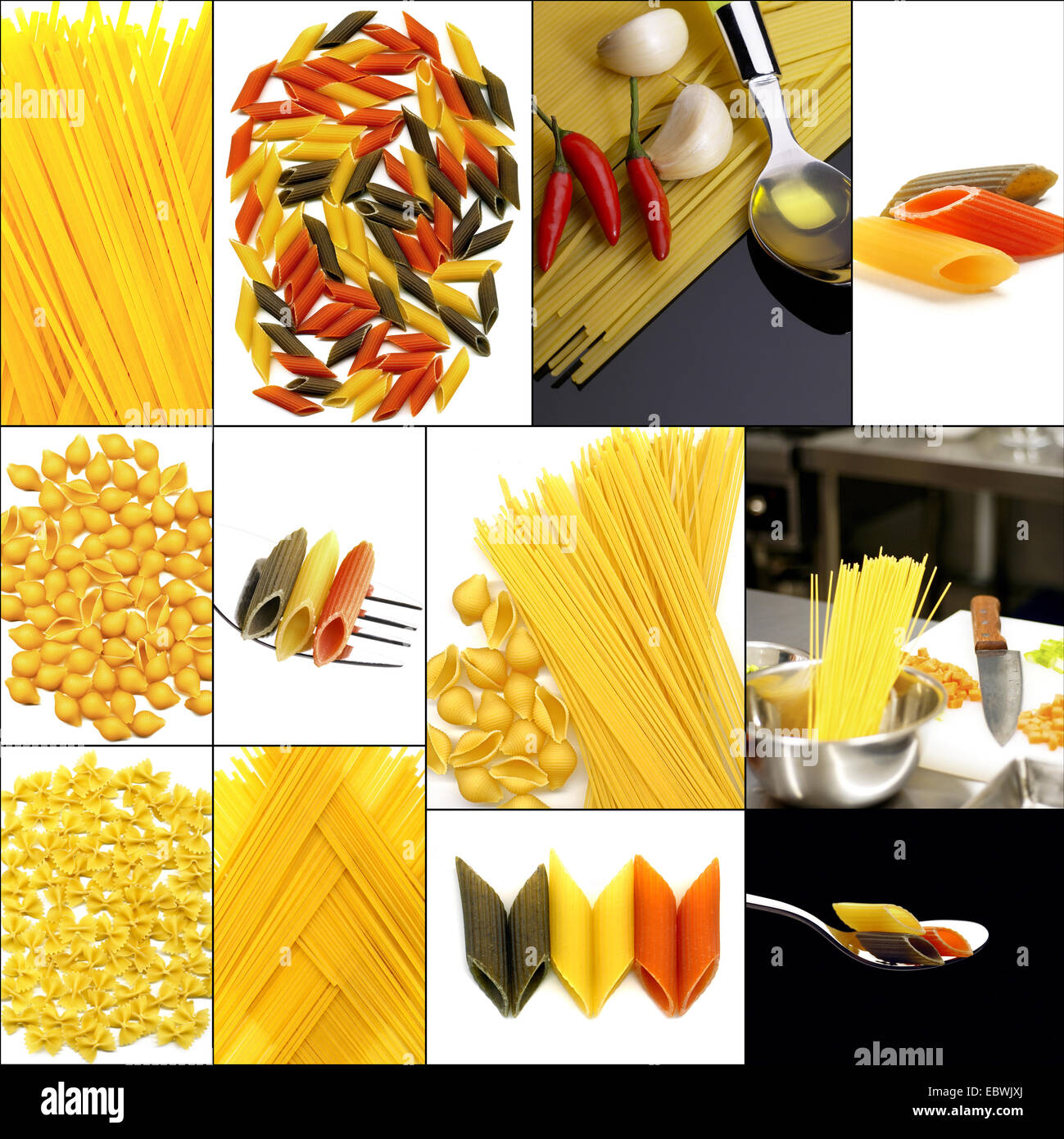 various type of Italian pasta collage on a square frame Stock Photo - Alamy