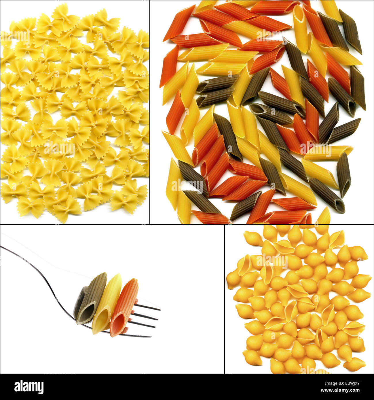 various type of Italian pasta collage on a square frame Stock Photo - Alamy