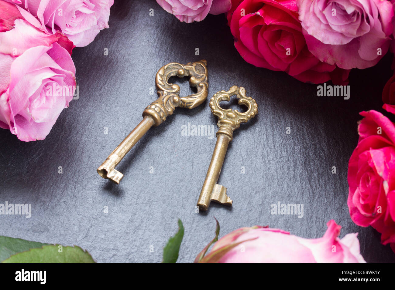 Keys with pink roses Stock Photo - Alamy