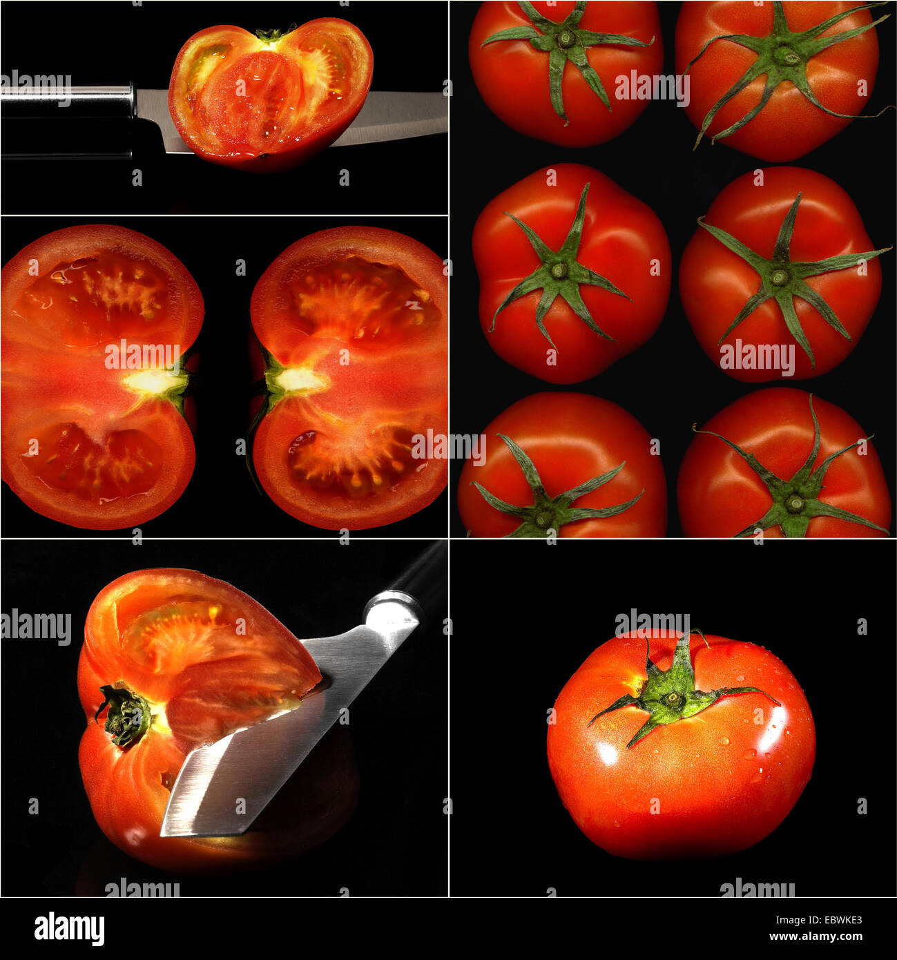 tomatoes collage composition nested on a black square frame Stock Photo ...