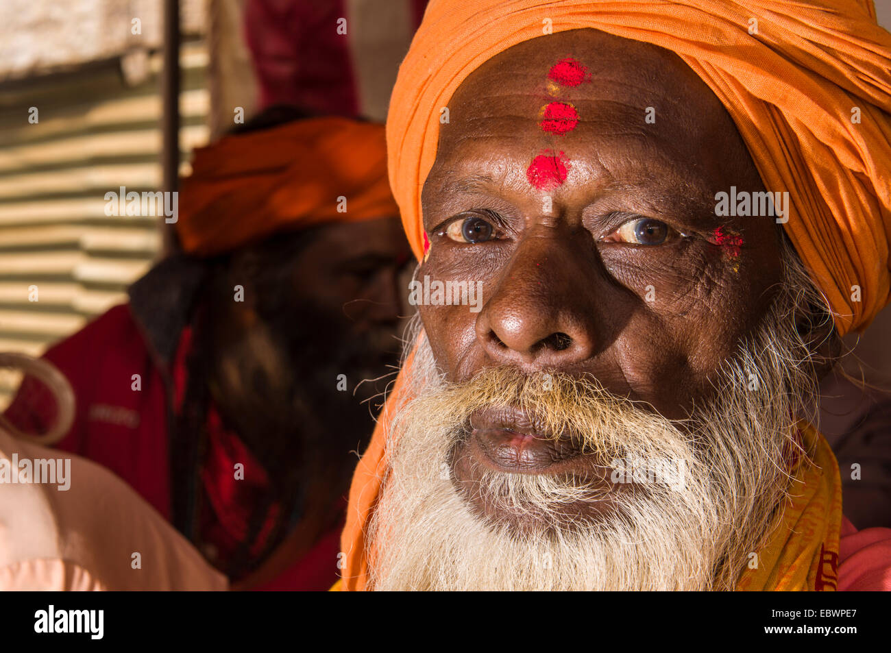 Portrait of a Shiva sadhu, holy man, at the Sangam, the confluence of ...