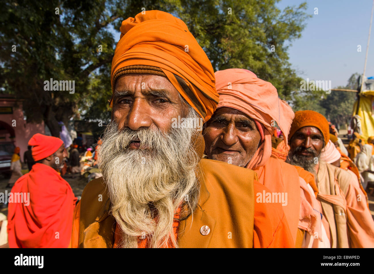 Rama sadhu, holy man, at the Sangam, the confluence of the rivers ...
