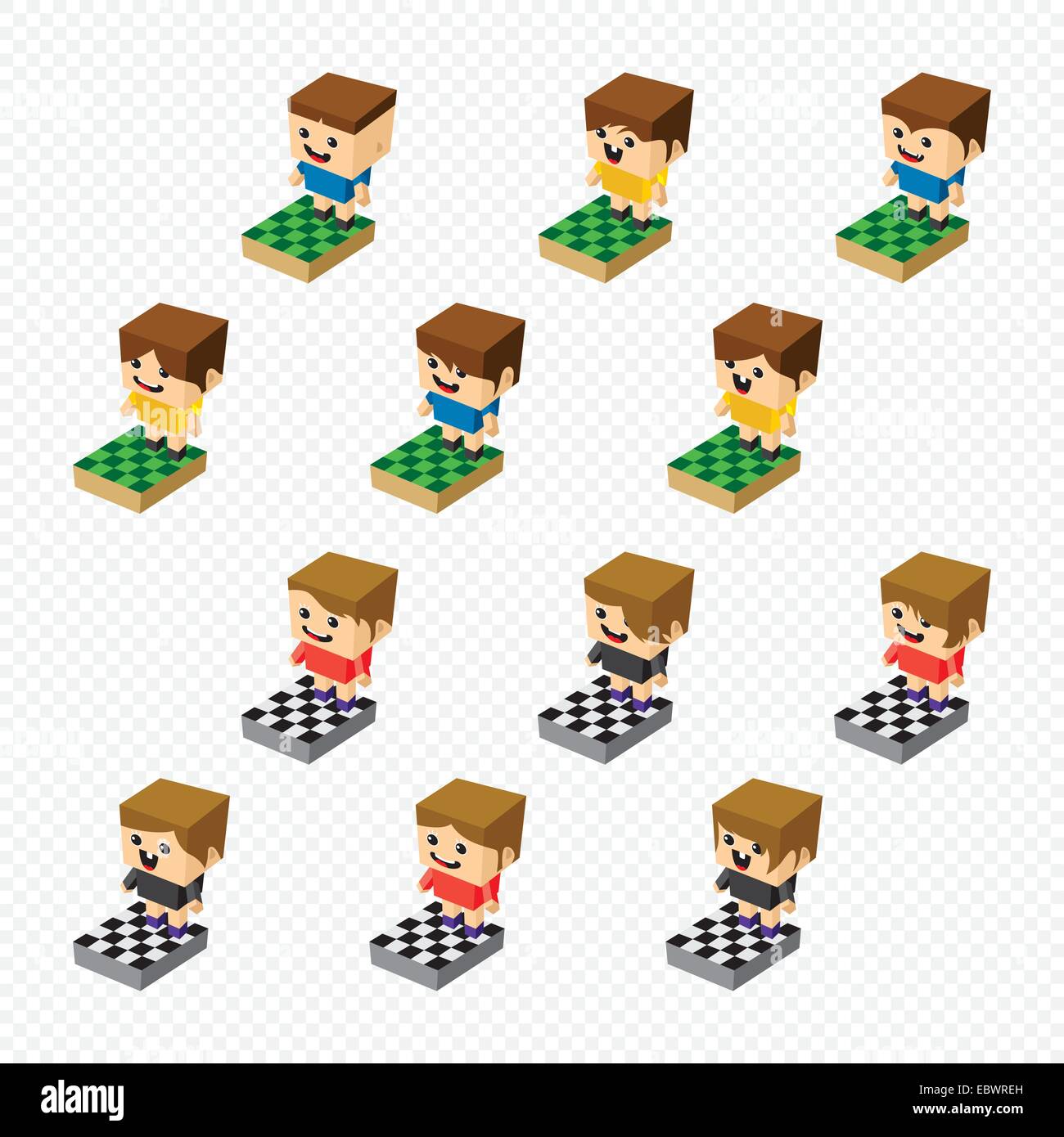 Female isometric block cartoon head Cut Out Stock Images & Pictures - Alamy