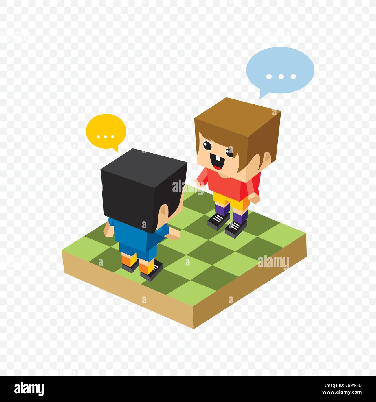 block isometric cartoon character vector illustration Stock Vector ...