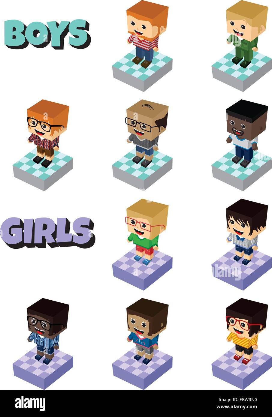 block isometric cartoon character vector illustration Stock Vector ...