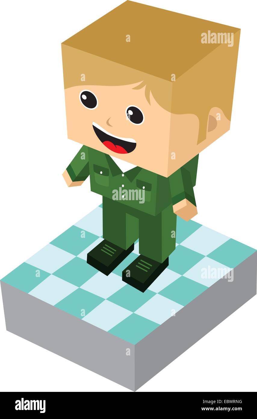 block isometric cartoon character vector illustration Stock Vector ...