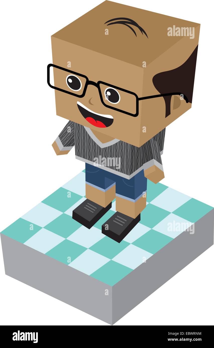 block isometric cartoon character vector illustration Stock Vector ...