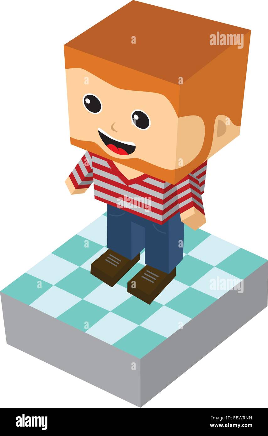 block isometric cartoon character vector illustration Stock Vector ...