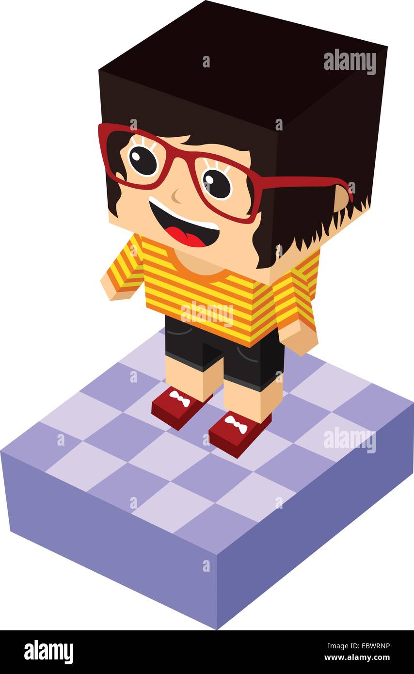 block isometric cartoon character vector illustration Stock Vector ...