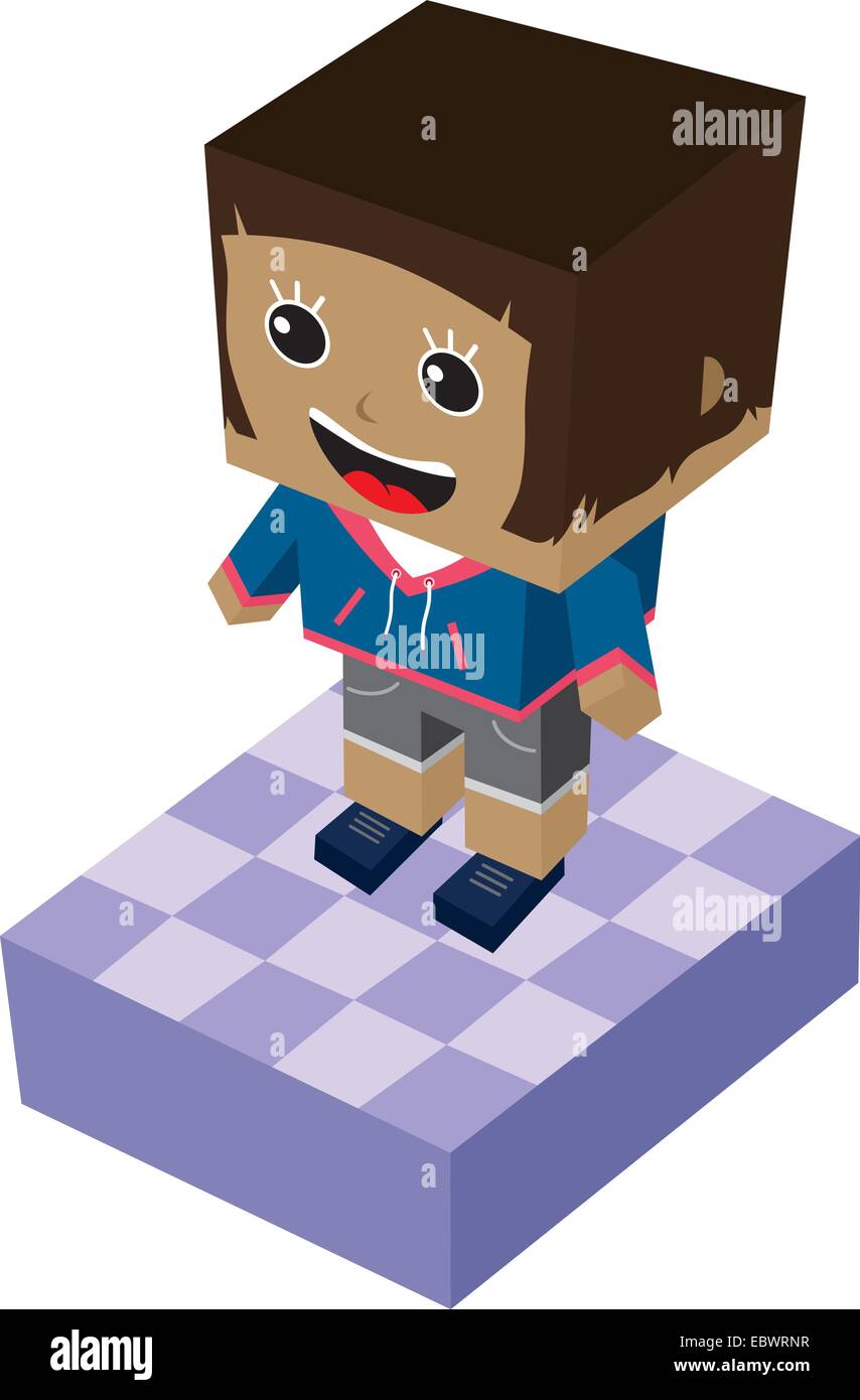 block isometric cartoon character vector illustration Stock Vector ...
