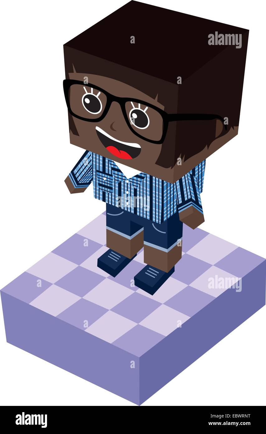 block isometric cartoon character vector illustration Stock Vector ...