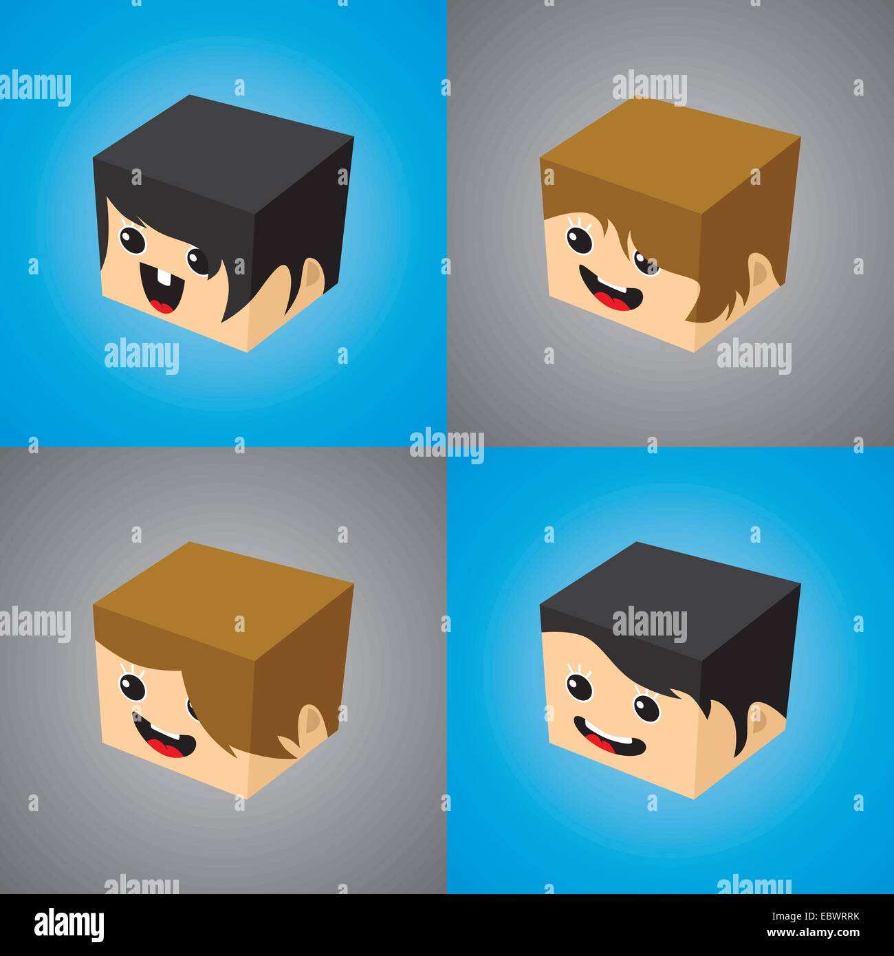 block isometric cartoon character vector illustration Stock Vector ...