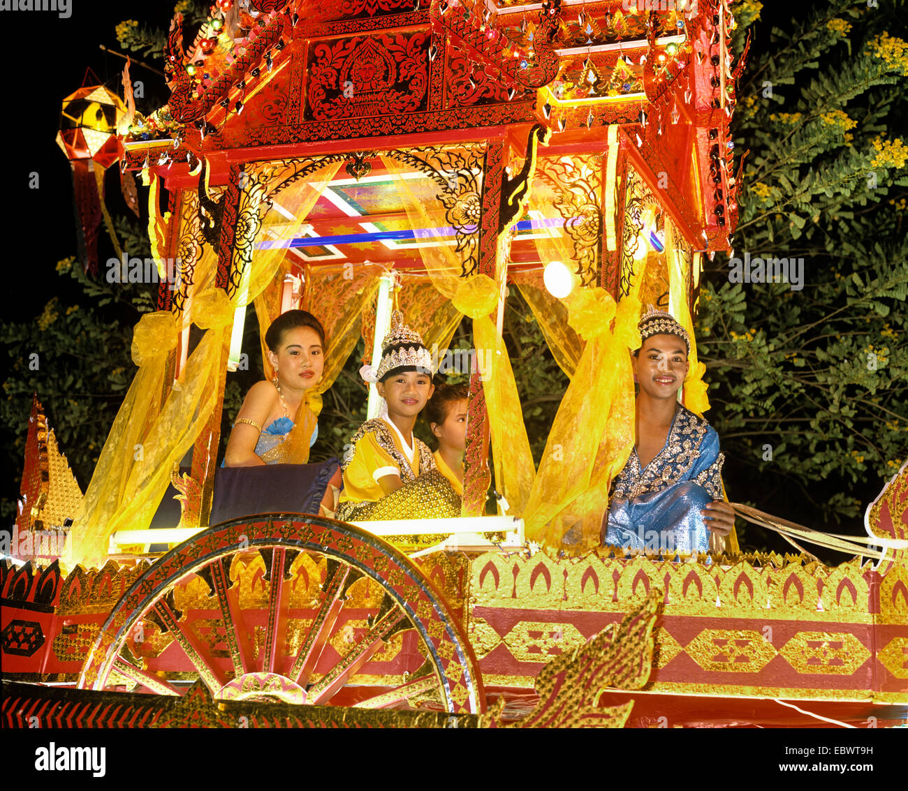 Loy Krathong Festival, flower festival, float decorated with ...