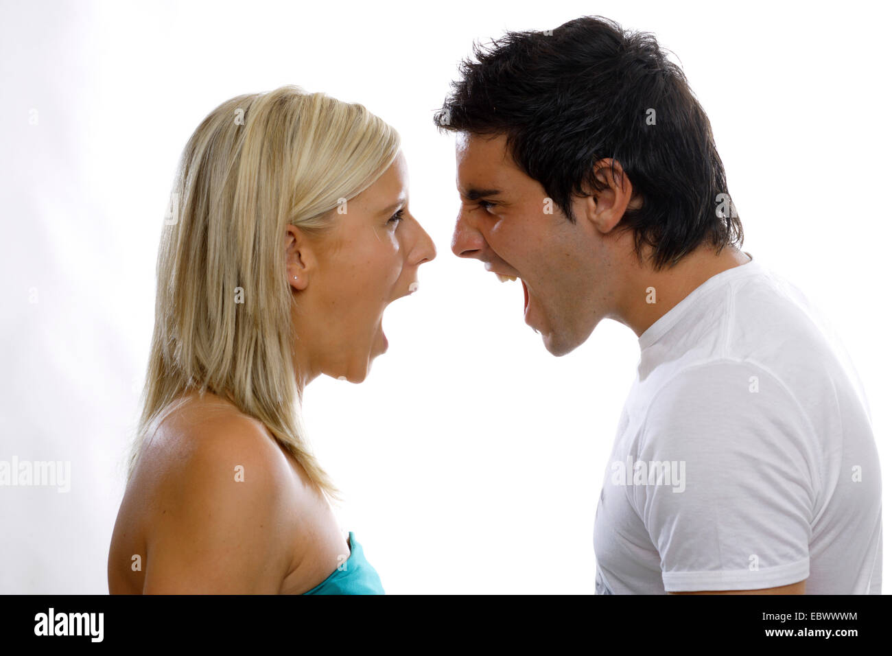 young couple shouting Stock Photo - Alamy
