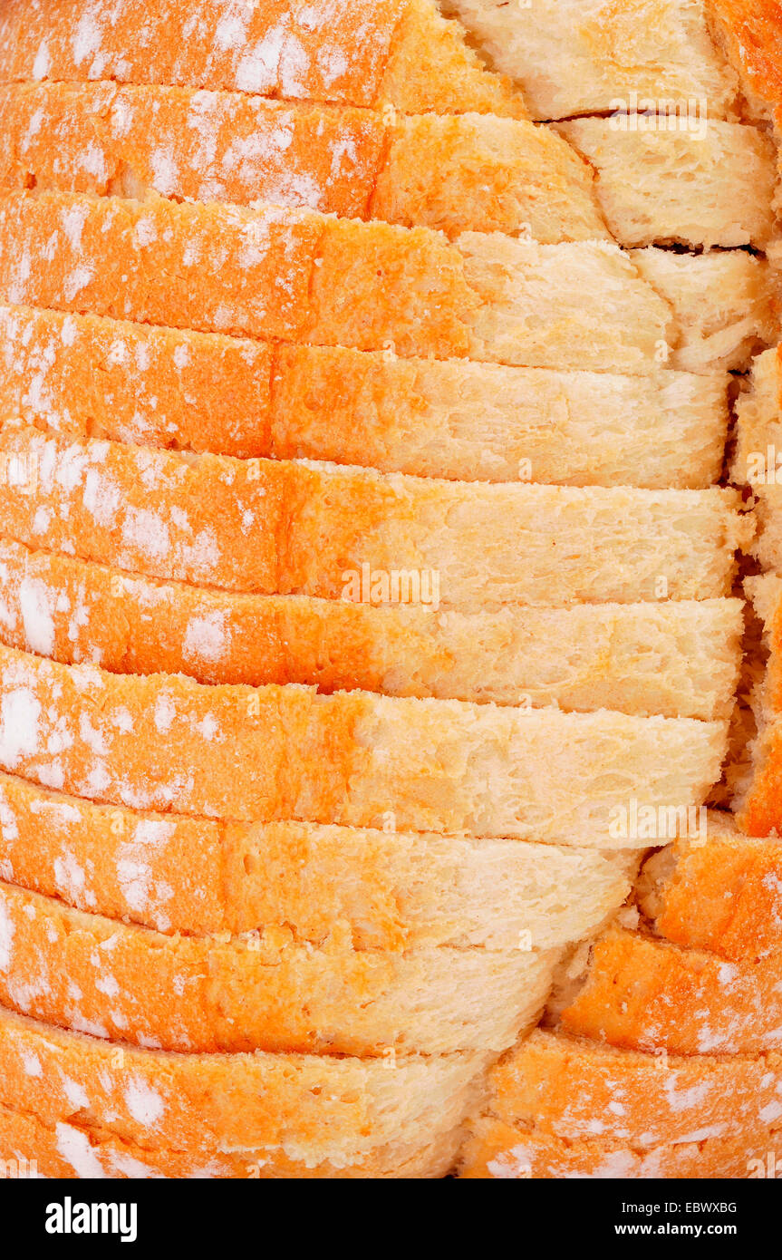 closeup of a sliced pan de payes, a round bread typical of Catalonia ...