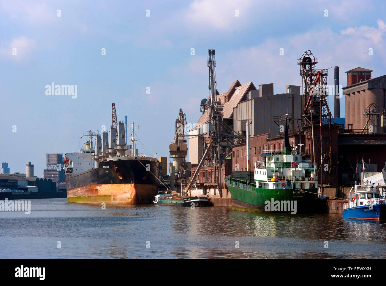 ships at the wood and factory harbour, Germany, Freie Hansestadt Bremen ...