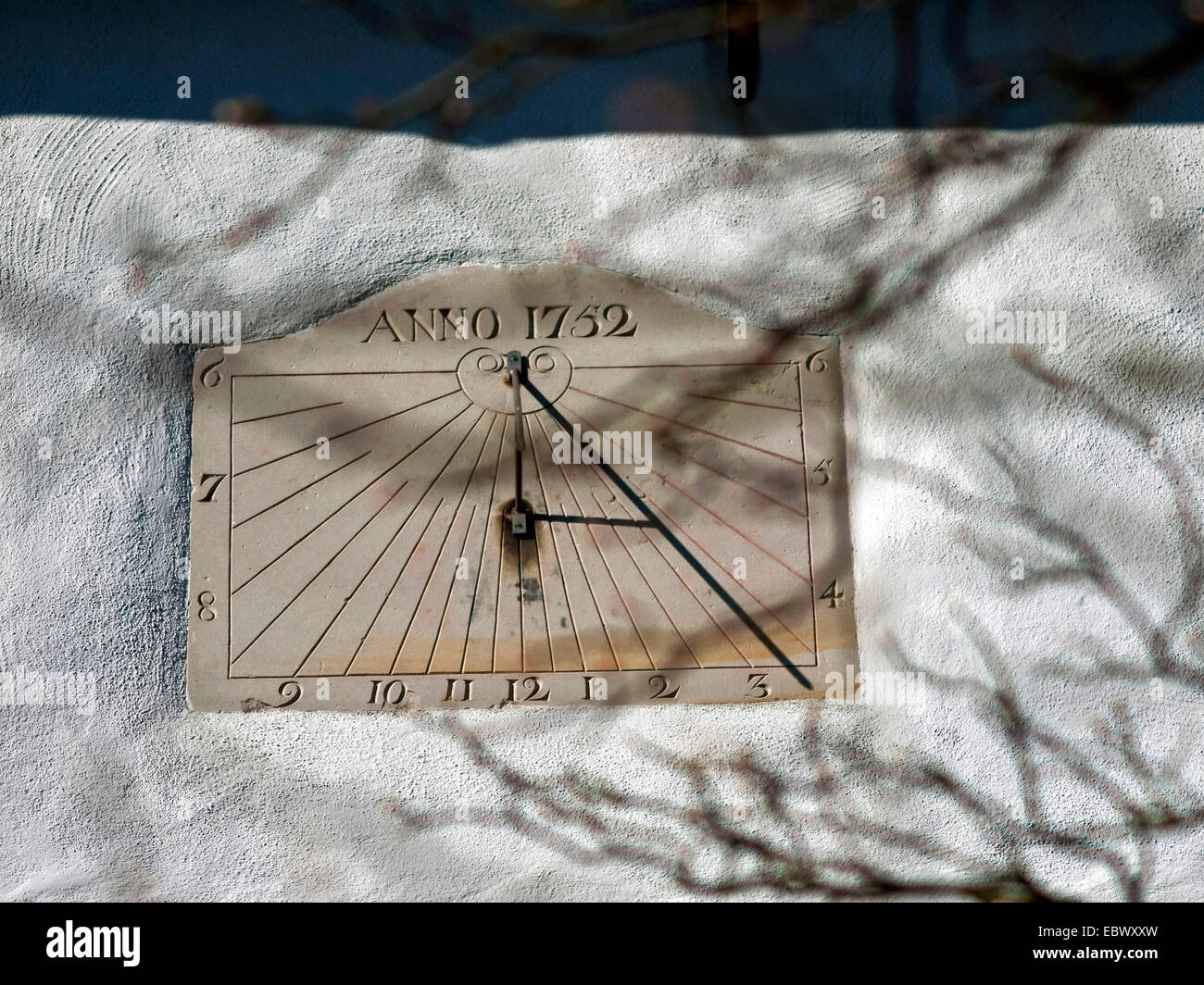 sundial at a church, Germany, Lower Saxony, Landkreis Osterholz ...