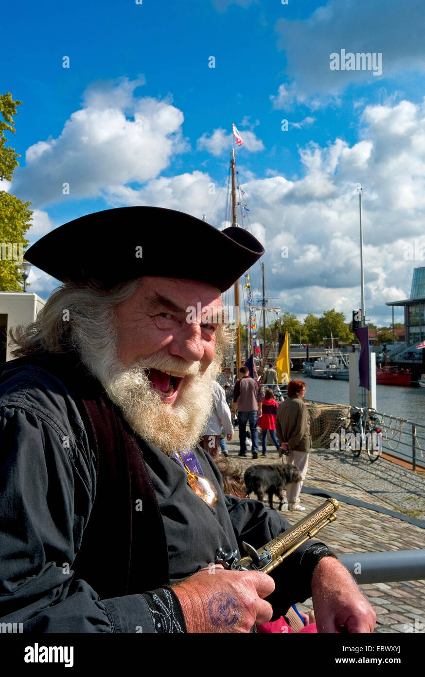 actor at the harbour Bremen-Vegesack playing a pirate captain for the ...