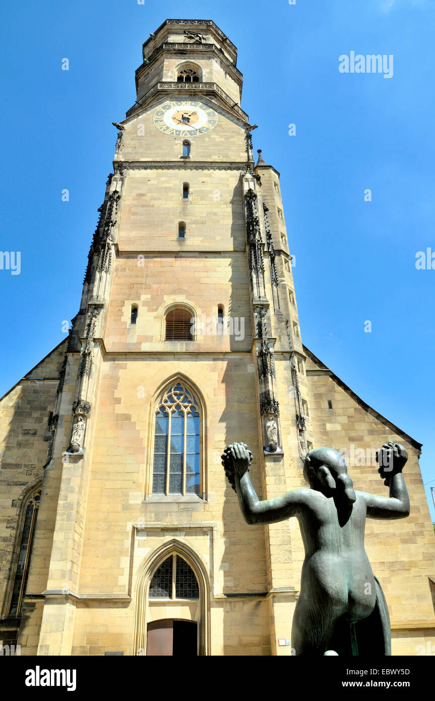 Stiftskirche in Stuttgart with female statue, Germany, Baden ...