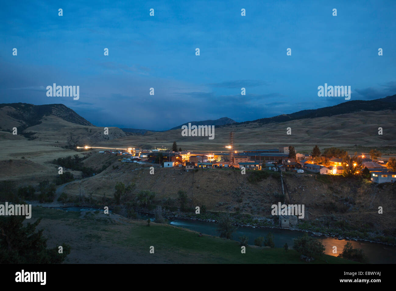 The Yellowstone River passes through Gardiner, Montana, the north west ...