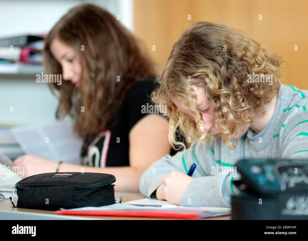 two girls in school class Stock Photo - Alamy