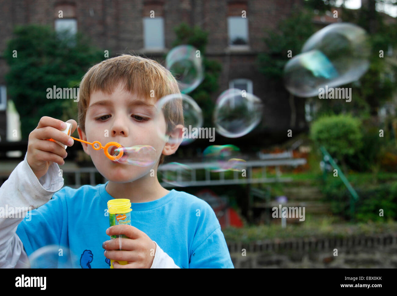 small boy making soap bubbles, Germany Stock Photo - Alamy