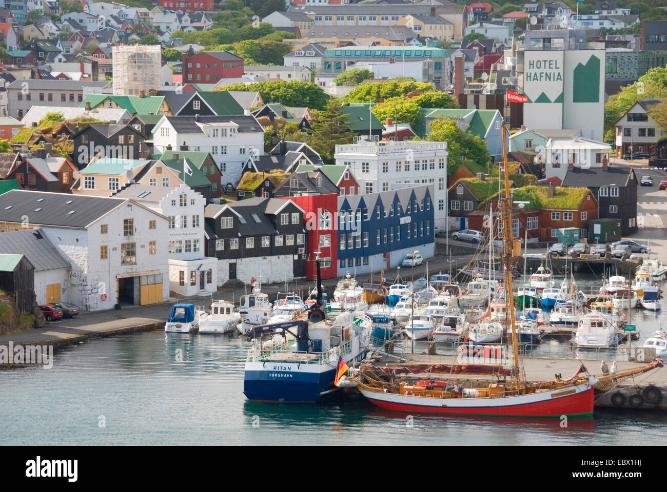 ships in harbour of Thorshaven, Denmark, Faeroeer Inseln, Thorshaven ...