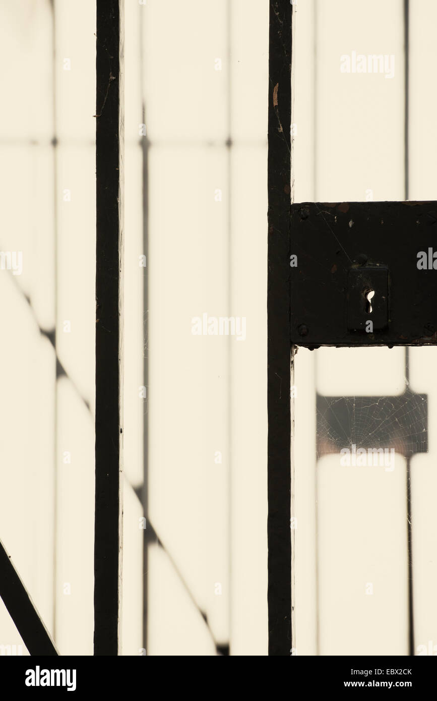 Close up of wrought iron gate and shadow on wall Stock Photo - Alamy