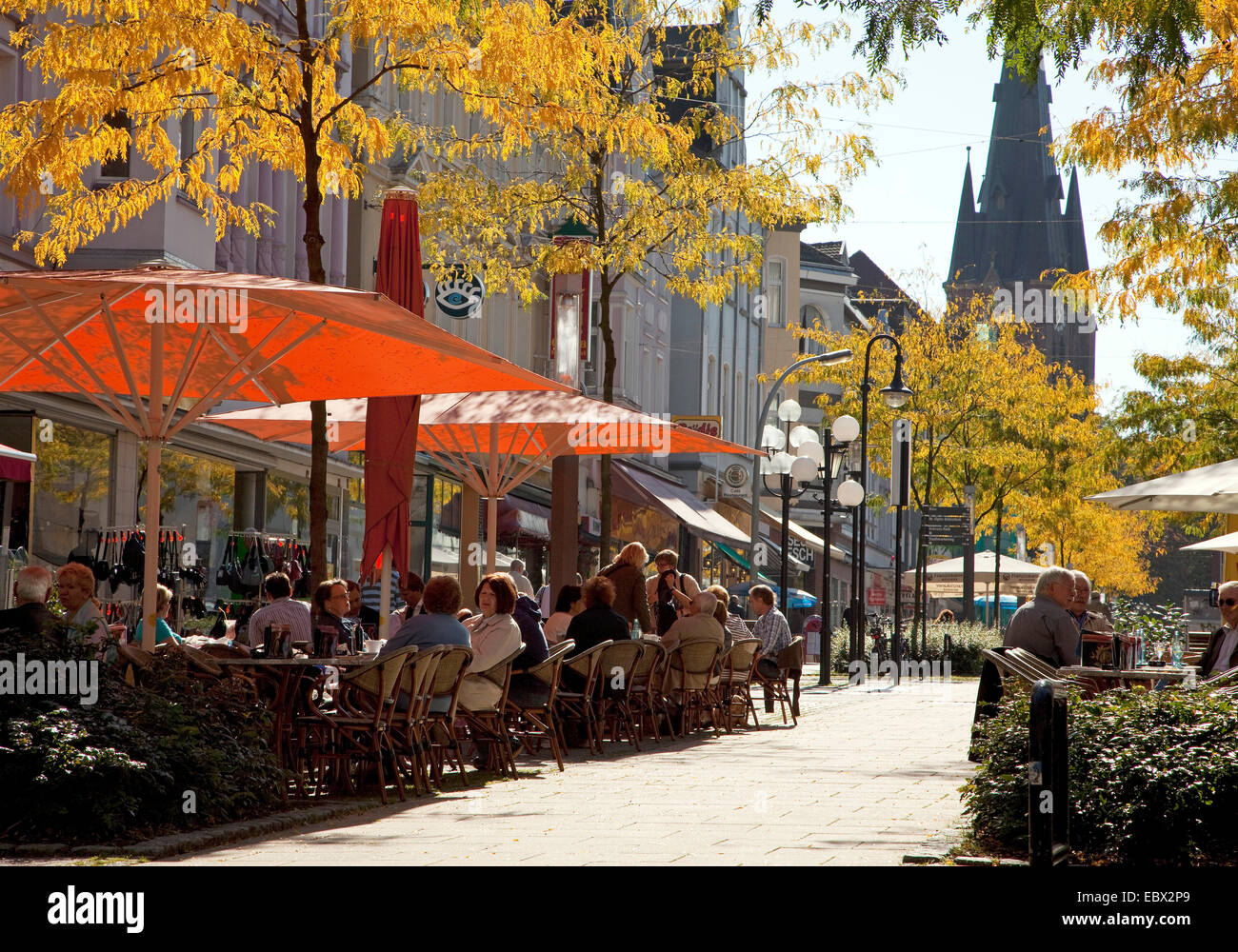 city of Herne with Kreuz church at Bahnhofstrasse, Germany, North Rhine ...