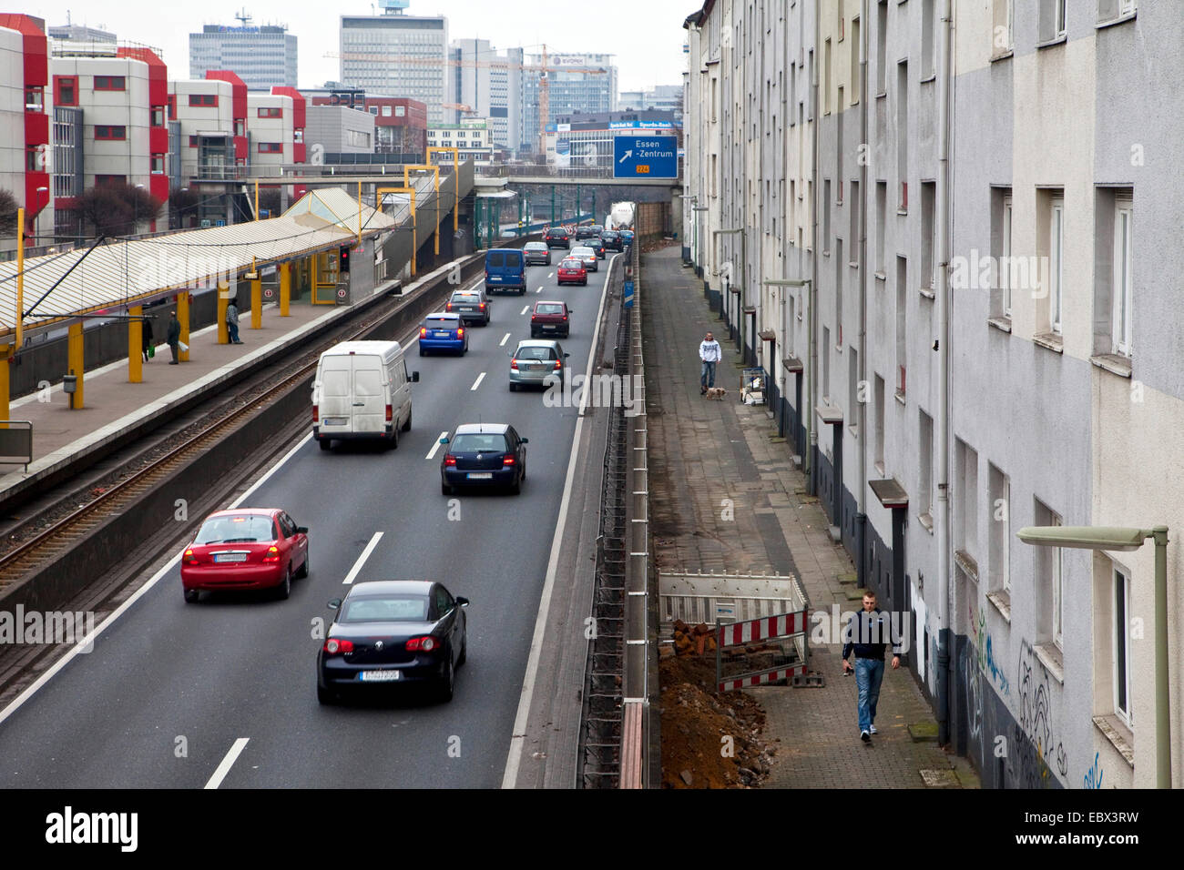 Ruhrschnellweg, highway A40 in Essen downtown, Germany, North Rhine ...